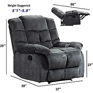 ANJHOME Single Recliner Chairs for Living Room Overstuffed Breathable Fabric Reclining Chair Manual Sofas (Gray)