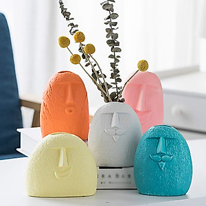 Souleden Statue Face Head Vase Creative Art Ceramic Flower Vase Small Irregular Plant Pots Desktop Expression Planter for Home Abstract Decor Living Room Office Wedding Indoor Outdoor Garden (White C)