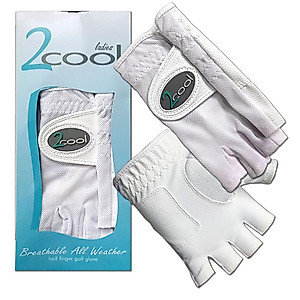 Quality Sports 2 Cool Half Finger Golf Glove (White, Left, Large, Ladies)