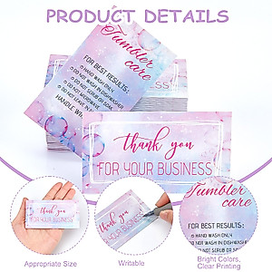 PLIGREAT 120 Pcs Cup Care Instructions Cards, Tumbler Cups Care Cards, Cup Cleaning Care Directions Cards for Handmade Mug Online Shop Owners Package Insert Card for Small Business Thank You Card