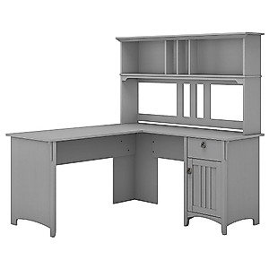 Bush Furniture Salinas L Shaped Desk with Hutch in Cape Cod Gray | Corner Table with Drawers and Storage for Home Office