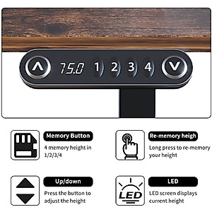 Radlove Electric Height Adjustable Standing Desk, 55'' x 30'' Stand Up Desk Workstation, Splice Board Home Office Computer Standing Table Height Adjustable Computer Desk Rustic Brown Top+Black Frame