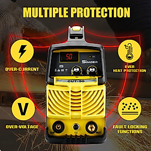 SSIMDER Plasma Cutter 50Amp Plasma Cutter Machine with Dual Voltage 110V/220V Non-Pilot Arc 1/2 Inch Clean Cut Plasma Cutting Equipment with High Frequency Easy Metal Cutter LCD Display IGBT Inverter