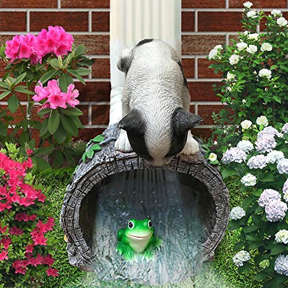 Decorative Downspout Extension Outdoor Garden Statue (Playful Chasing Kitty and Frog)