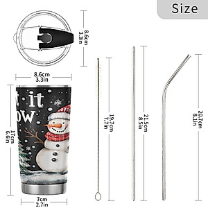 Jinhinox Christmas Let It Snow Coffee Tumbler Cups Insulated Tumblers Travel Coffee Mug Water Cup Bottle Stainless Steel Tumbler with Lid and Straw for Cold Ice Hot Drink Outdoor Women Men