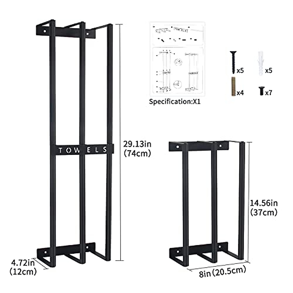 Affogato Towel Racks for Bathroom Wall Mounted, 3 Bar Metal Bath Towel Holder for Rolled Bath Towels, Hand Towels, Face Towels Bathroom Towel Storage High Stability Black