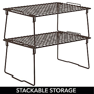 mDesign Farmhouse Metal Stacking Storage Shelf - Closet, Cabinet, Countertop 2-Tier Raised Organizer - for Bedrooms, Bathrooms, Entryways, Hallways - Bronze