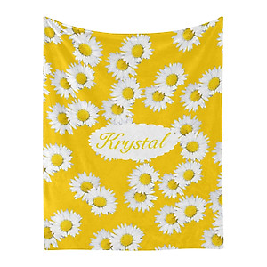 XOZOTY Personalized Yellow Daisies Baby Blanket with Name Text Custom Newborns Infants Swaddling Blankets for Boys &Girls Shower Birthday Gift 30 X 40 inches