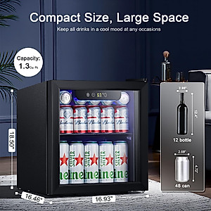 Antarctic Star Mini Fridge Cooler - 12 Bottle 48 Can Beverage Refrigerator Glass Door for Drinks or Beer Wine –Small Drink Dispenser for Home, Office or Bar, Electronic Knob Control，1.3cu.ft.