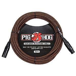 Pig Hog PHM20ORG Black/Orange Woven High Performance XLR Microphone Cable, 20 Feet