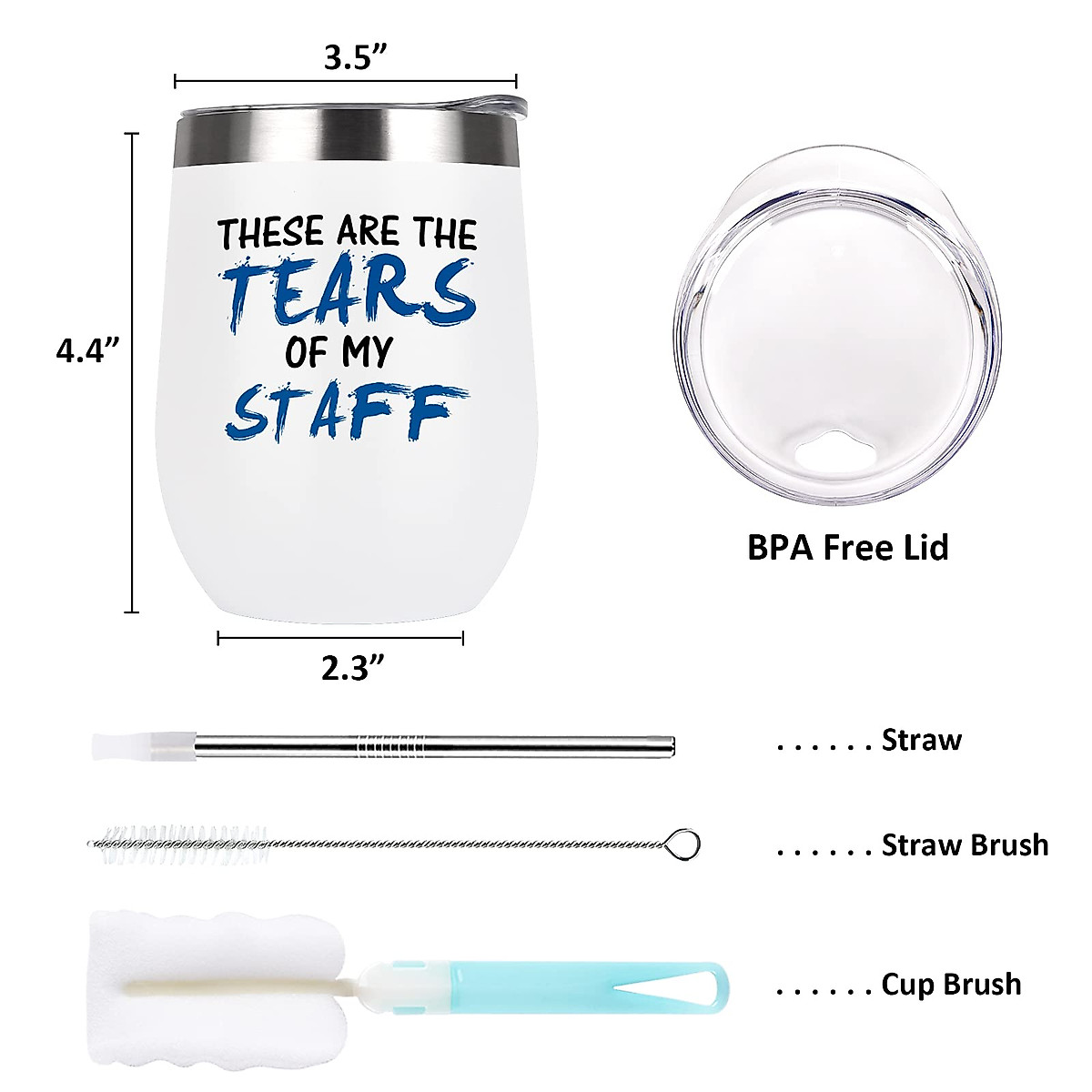 Qtencas Bosses Day Gift, These Are The Tears of my Staff Funny Wine Tumbler, Bosses Gift for Bosses Employees Workers Friends Coworker Men Women, Boss Insulated Tumbler for Christmas(12oz, White)