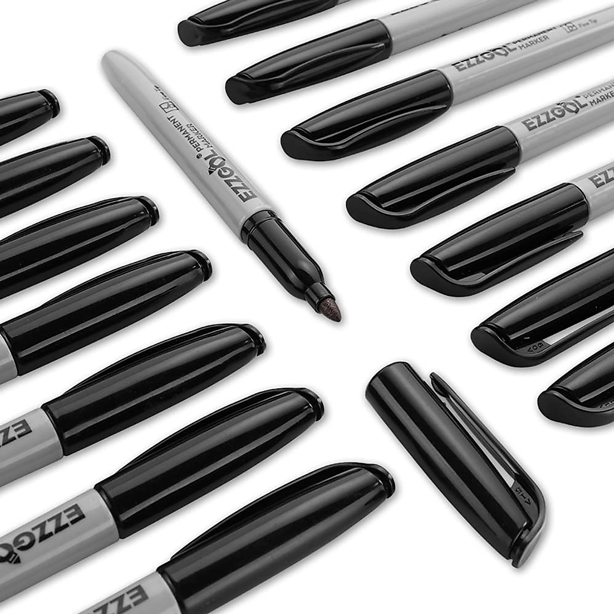 Permanent Markers Bulk, EZZGOL 72 Pack Black Permanent Marker Set, Fine Tip, Waterproof Markers, Premium Smear Proof Pens, Waterproof, Quick Drying, Office Supplies for School, Office, Home