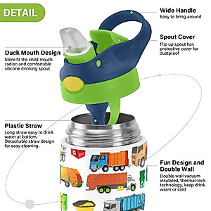 Stainless Steel Water Bottle for kids- 12 Ounce Stainless Steel Vacuum Insulated Water Bottle for Kids children,Double Wall Vacuum Insulated Bottles (Garbage Trucks)