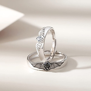 Angel Devil Matching Promise Rings for Couples Sterling Silver Plated Engagement Wedding Ring Open Band Sets for Him and Her Cubic Zirconia Crystal Jewelry Gift for Girlfriend Boyfriend Valentine's