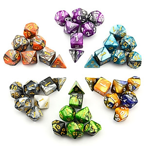 SmartDealsPro Double-Colors Polyhedral Dice Sets with Pouches for D&D DND RPG MTG Dungeon and Dragons Table Board Roll Playing Games D4 D6 D8 D10 D% D12 D20 (6-Color Sets)