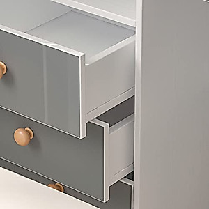 FUFU&GAGA Vanity Set Makeup Vanity Dressing Table with Sliding Lighted Mirror, 4 Drawers & Shelves, Dresser Desk and Cushioned Stool Set (White/Grey)