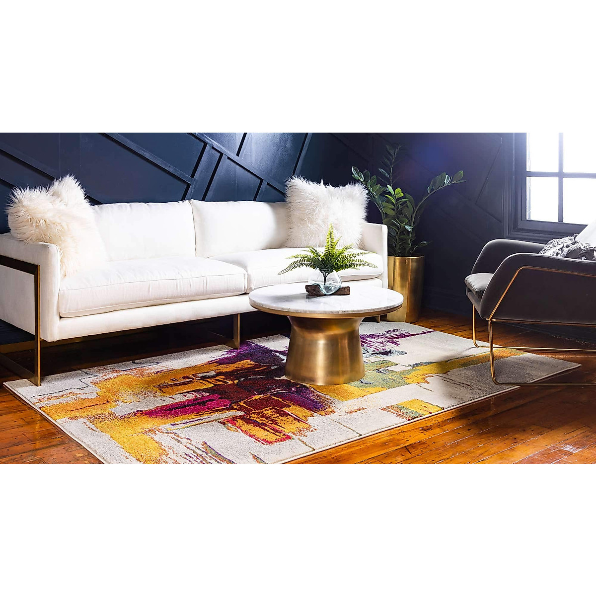 Unique Loom Estrella Collection Bright Colors, Geometric, Abstract, Modern Area Rug, 9 ft x 12 ft, Beige/Yellow