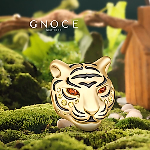 GNOCE Women's Animal Charms for Bracelets 925 Silver Charm Bead for Fit US European Bracelet Necklace Gift (Tiger)