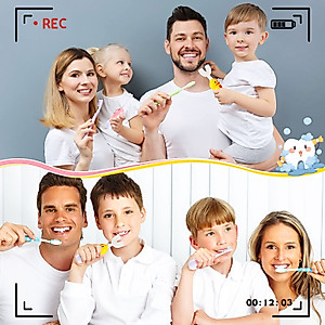 2 Pieces Kids U-Shaped Electric Toothbrush Automatic Toothbrushes Ultrasonic Kids Cartoon Toothbrush 360 Degree Whitening Kids with 3 Types of Brush Head (Yellow and Pink)