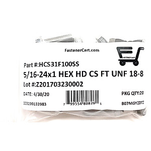 5/16-24x1 Stainless Steel Hex Cap Screws FT Hex Bolts 18-8 (UNF) FINE Thread (20 pcs)