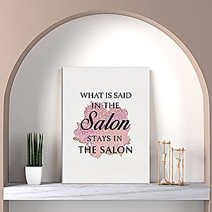 LEXSIVO Pink Salon Modern Print Canvas Wall Art Home Decor What is Said in the Salon Stays in the Salon Painting 12x15 Canvas Poster Framed Ready to Hang