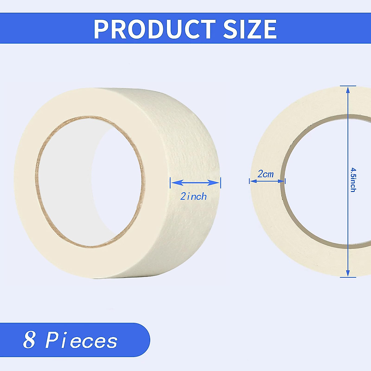 JayJayup Masking Tape 2 inch Wide, 8 Pack Wide Masking Tape for General Purpose Use, 2 inches x 55 Yards x 8 Rolls, 440 Yards in Total