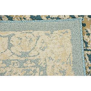 Unique Loom Oslo Collection Traditional Botanical Teal Runner Rug (3' x 13')