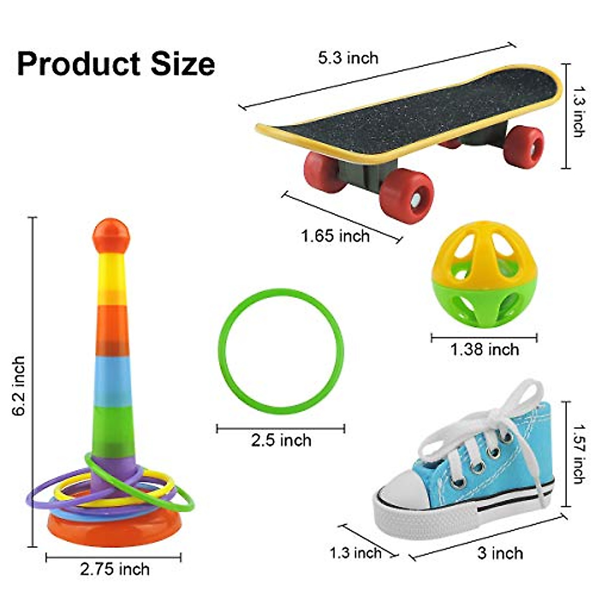 WBYJ Bird Training Toys, 7 Pack Parrot Intelligence Toy - Stacking Training Rings Toy, Skateboard Stand Perch, Mini Sneaker, Birds Bell Ball for Parrot Macaw African Greys Cockatoo Conure Cockatiel
