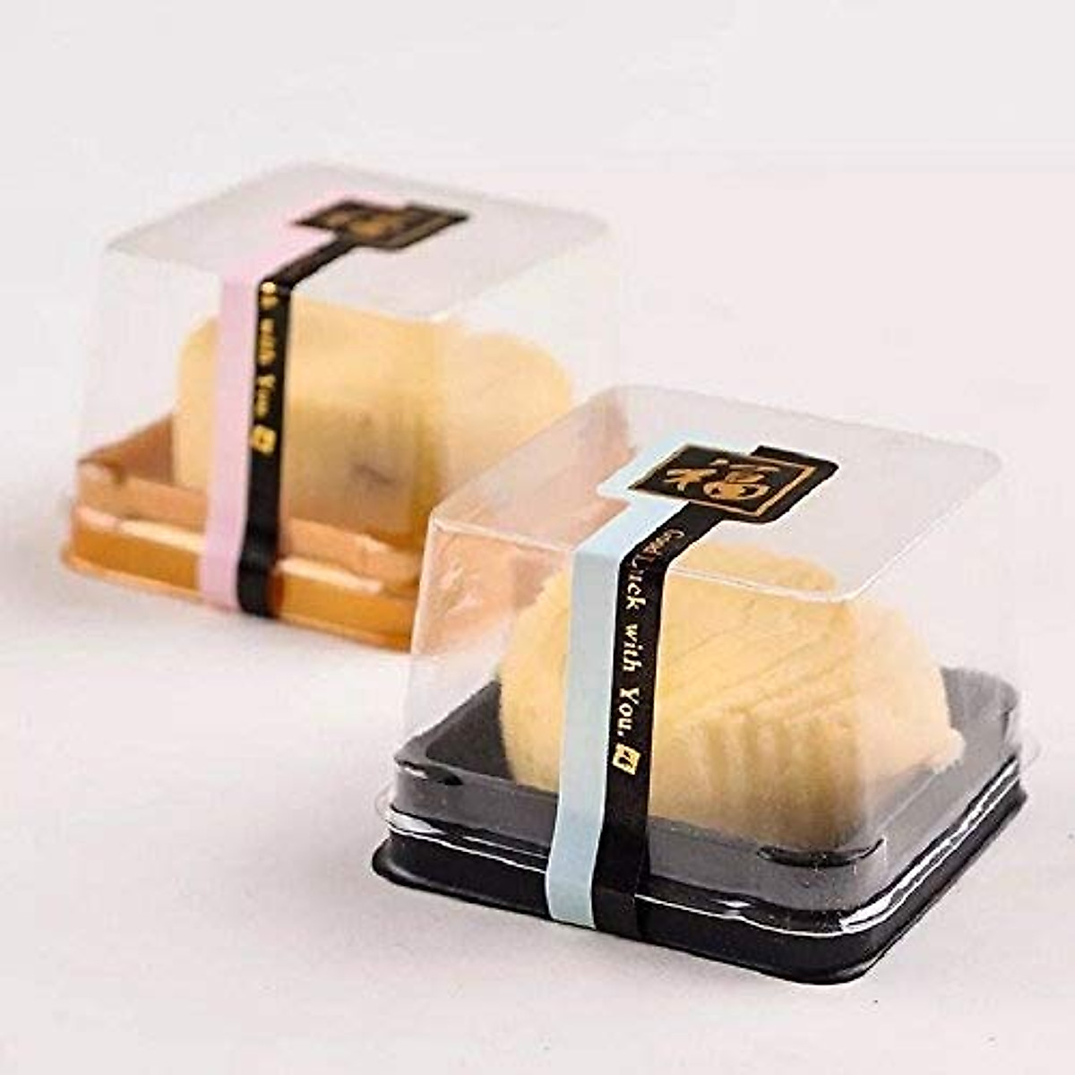 50 Pack Gold bottom Clear cover plastic mini cake box - muffin box - moon cake box - mung bean cake snow Mei Niang box（bottom 2 1/4 Inch X high 1-1/2 Inch）
