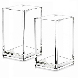 2 Pack Clear Acrylic Pencil Pen Holder Cup,Desk Accessories Holder,Makeup Brush Storage Organizer,Modern Design Desktop Stationery Organizer for Office School Home Supplies,2.6x 2.6x 4 inches