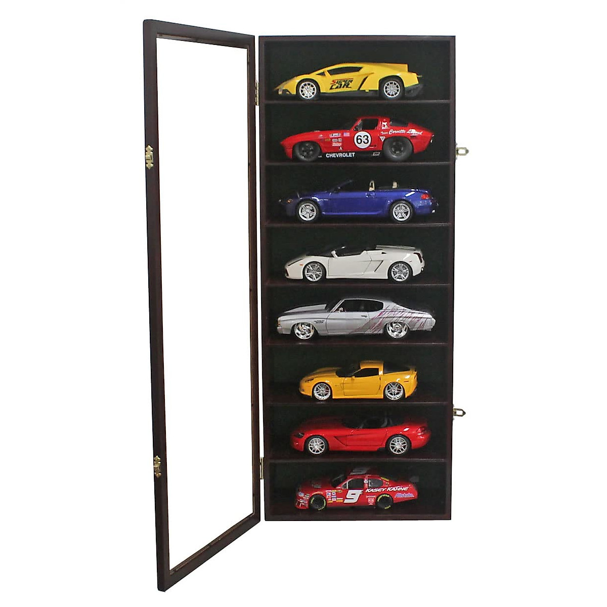 1/24 - 1/18 Scale Diecast Wheels Model 8 Cars Display Case Cabinet Holder Holds - Mahogany Finish (Mahogany Finish)
