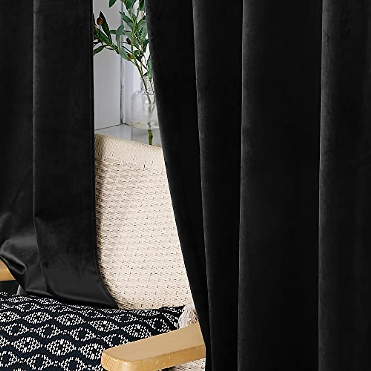 NICETOWN Black Doorway Curtain Panel Room Divider Blackout Velvet Curtains 80 Inch Grommet Drapes Thermal Insulated Energy Efficient Window Treatment for Kitchen, 1 Panel, W42 x L80 Inch