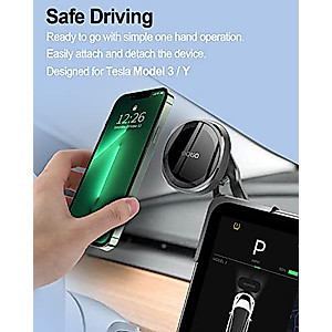 OQTIQ for Tesla Phone Mount for MagSafe Model 3 / Y Accessories Magnetic Car Phone Holder Flip Cover Design 360° Free Rotation for iPhone 14 13 12 Pro Max Mini All Phones Compatible with MagSafe Case