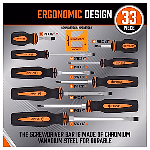 HORUSDY 10-Pieces Magnetic Screwdriver Set, 4 Phillips and 5 Flat Head Tips Screwdriver for Fastening and Loosening Seized Screws