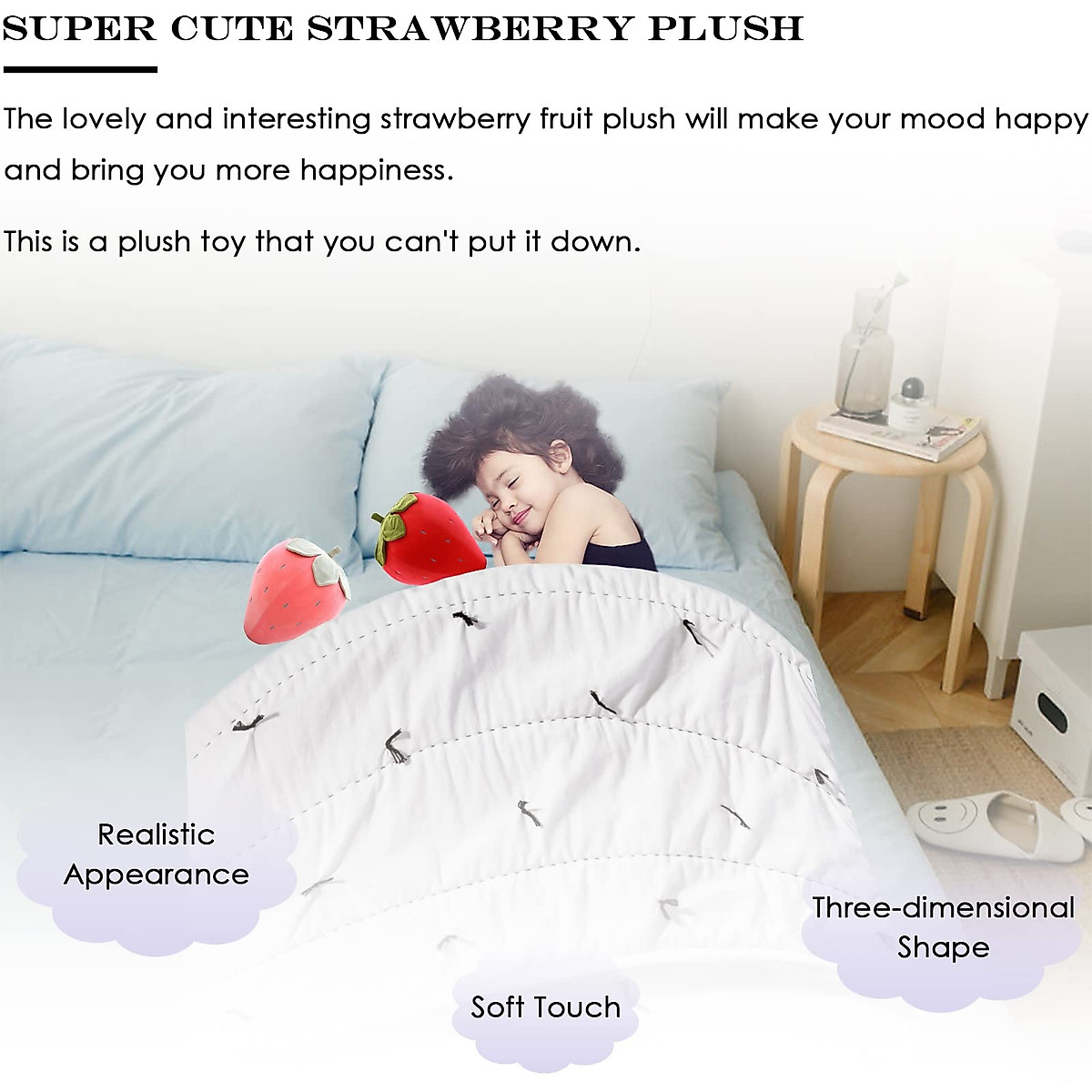 zhidiloveyou Strawberry Plush Red Cute Stuffed Strawberry Toy Fruit Pillow for Kids, 9 inch