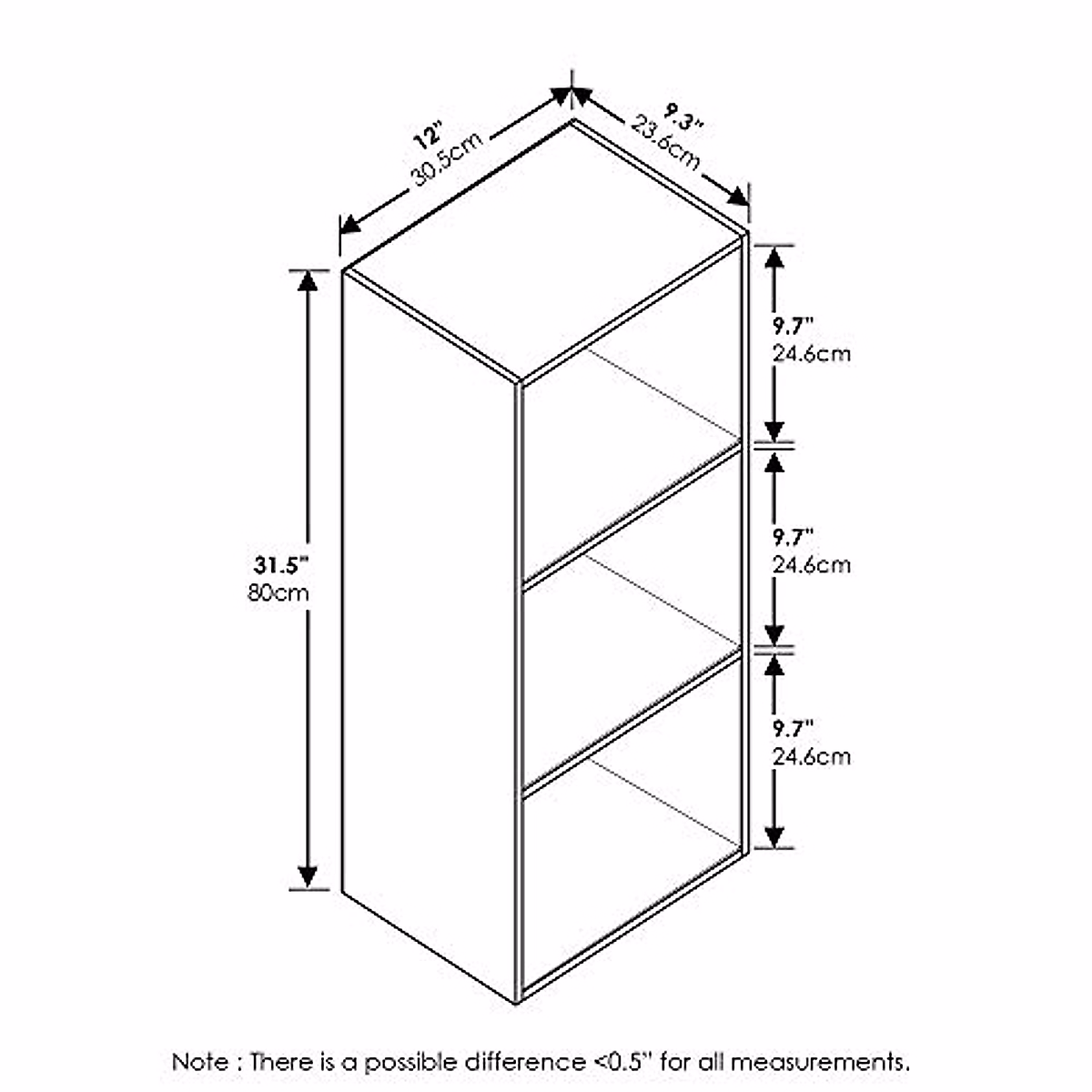 Furinno Luder Bookcase / Book / Storage , 3-Tier, White