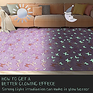QH Seamless Butterfly Pattern Glow in The Dark Area Rug Area Rug for Living Room Bedroom Playing Room 72 x 60 Inch