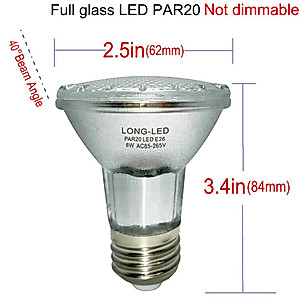 Classic Glass PAR20 LED Daylight Flood Light Bulb,LED Spotlight 8W PAR20(50W-75W Halogen Lamp Equivalent),5000K Bright White Light,E26 Base,120V,Indoor/Outdoor Use,Waterproof IP65 (8 Pack)