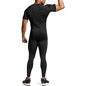 ATHLIO Men's Cool Dry Short Sleeve Compression Shirts, Sports Baselayer T-Shirts Tops, Athletic Workout Shirt, 3pack Tops Black/Black/Black, X-Large