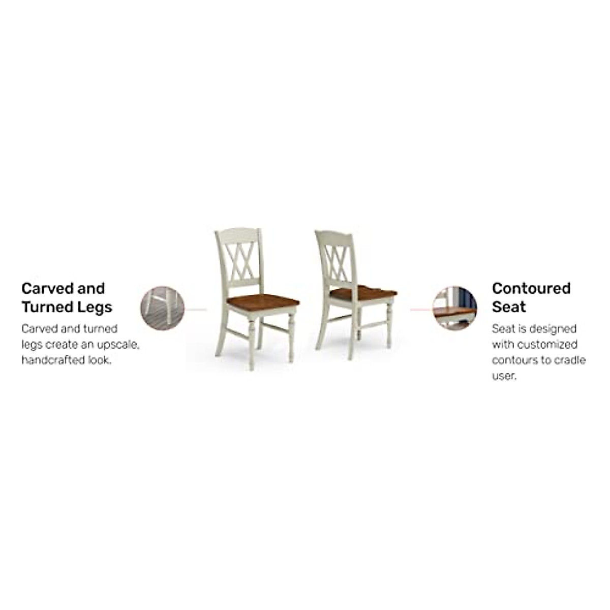 Home Styles Monarch Double X-back White and Oak Dining Chairs, with Solid Hardwood Construction, Turned Legs, and Distressed Oak Finish, Set of Two