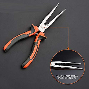 Edward Tools Pro-Grip Needle Nose Pliers 6” - Hard Carbon Steel Jaws - Spring Loaded Design for Easier Use - Ergo Soft Handle with Safety Ridge - Long Reach for Home, Fishing, Jewelry, Crafts (1)