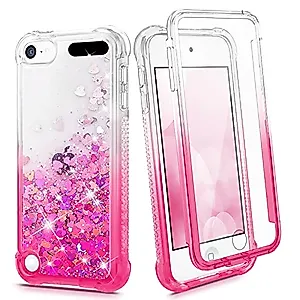 iPod Touch 7 6 5 Case, Ruky iPod Touch 7th 6th 5th Generation Full Body Glitter Case for Girls with Built in Screen Protector Shockproof Protective Girls Case (Gradient Pink)