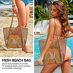 hatisan Beach Bag Mesh Tote Bag,Upgrade Beach Tote with Phone Pouch Women Mesh Bag Shoulder Bag for Beach Travel Vacation (Kakhi)