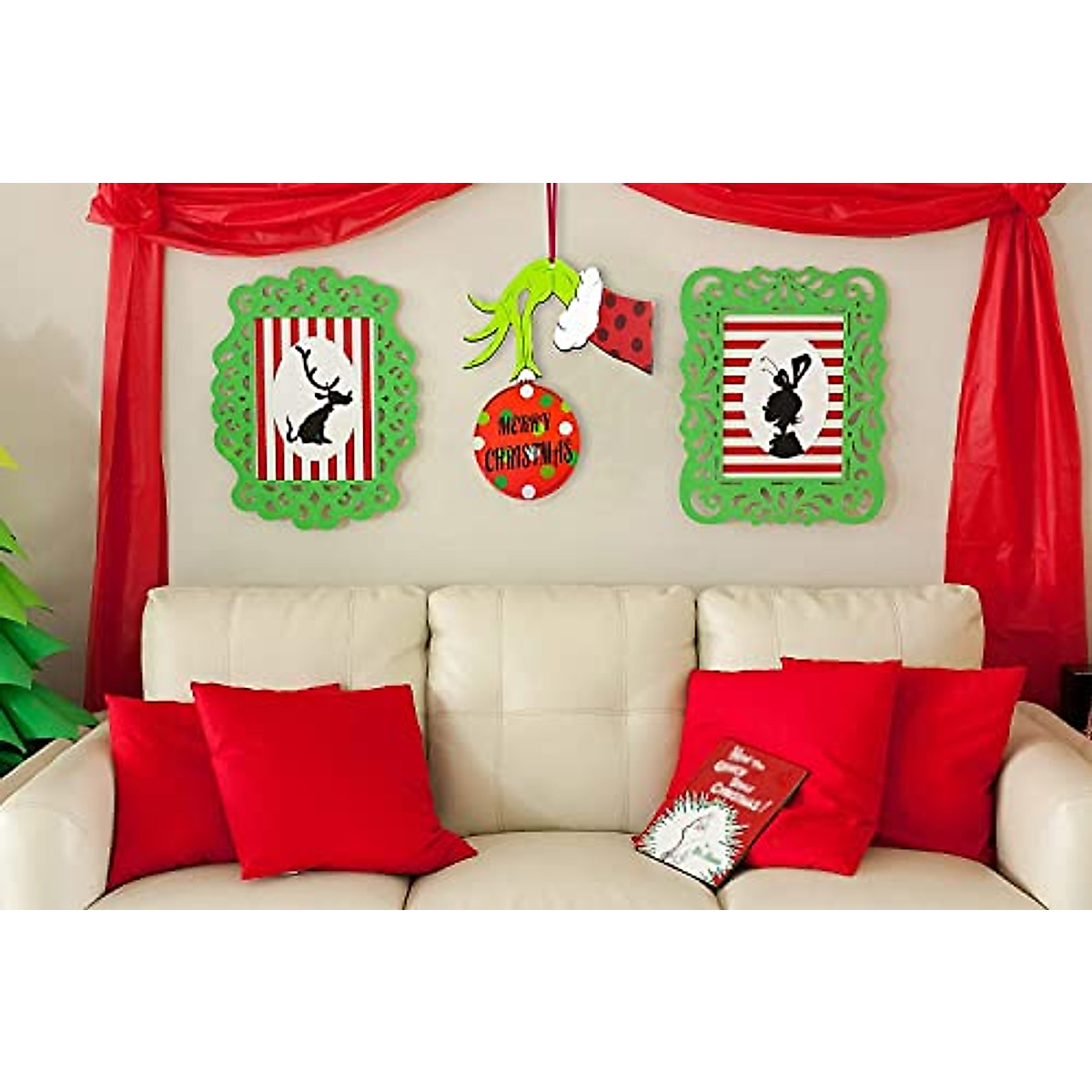 Thickened Christmas Front Door Decorations, 16.6'' x 13.6'' Wooden Hanging Sign for Xmas Themed Party Birthday Event New Year Party Decorations