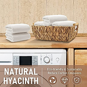 Whalehub Hand-Woven Large Storage Baskets with Wooden Handles, Water Hyacinth Wicker Basket for Organizing