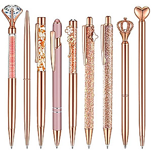 9 Pcs Ballpoint Pens Set Metal Crystal Diamond Pen Liquid Sand Glitter Pen for Journaling Black Ink Pretty Cute Pens Fancy Pens Gifts for Women Girls School Wedding Office Desk Supplies (Rose Gold)