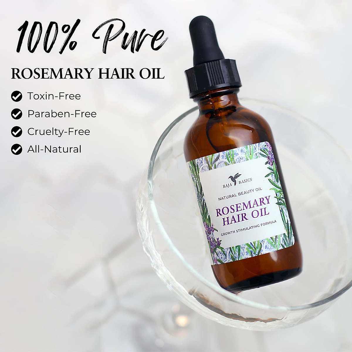 Baja Basics Organic Rosemary Oil: Hair Growth, Moisturizing for Split Ends & Dry Scalp, Hair Strengthening, All Hair Types, 2 oz
