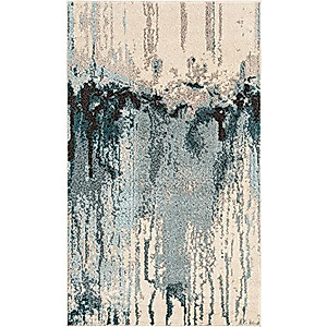 Unique Loom Estrella Collection Modern, Abstract, Watercolor, Contemporary Area Rug, 3 ft 3 in x 5 ft 3 in, Light Blue/Beige