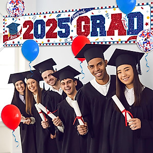 2023 Graduation Decoration Set Large Red and Blue Class of 2023 Congrats Grad Banner with 18 PCS Graduation Balloons for High School College Graduation Party Supplies