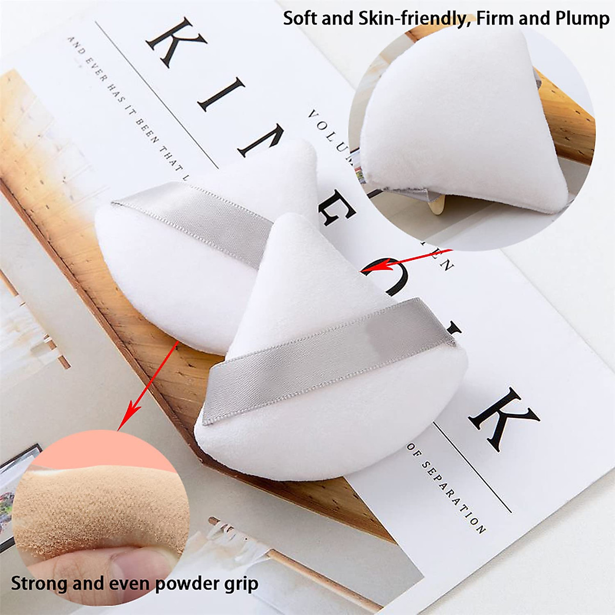 Triangle Powder Puff, 6+1 Pieces Makeup Powder Puffs and Kabuki Foundation Brush, Soft Velour Powder Puffs for Face and Body Foundation Sponge, Setting Powder Puff Wet Dry Makeup Tool